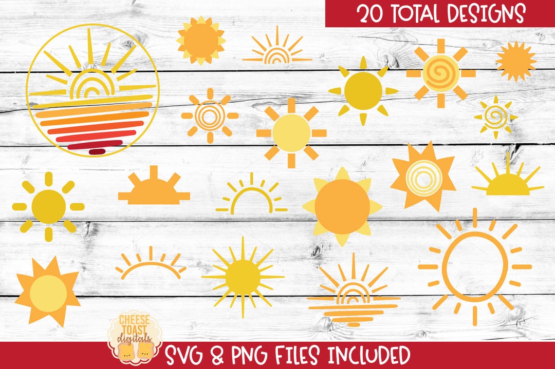Sun SVG, Sunshine Cut Files, Summer PNG, Sunset Clipart Bundle, Cricut ...
