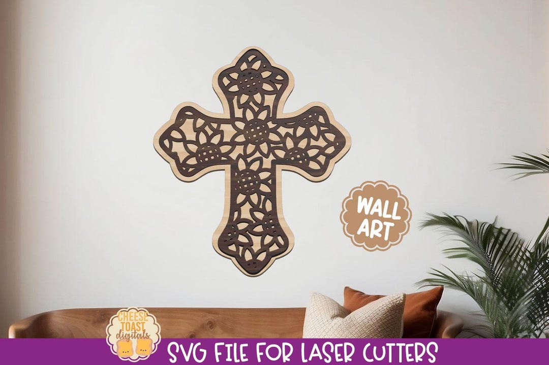 Cross Laser SVG, Cross Sign SVG, Sunflower Cross Svg, Wall Decor Laser ...