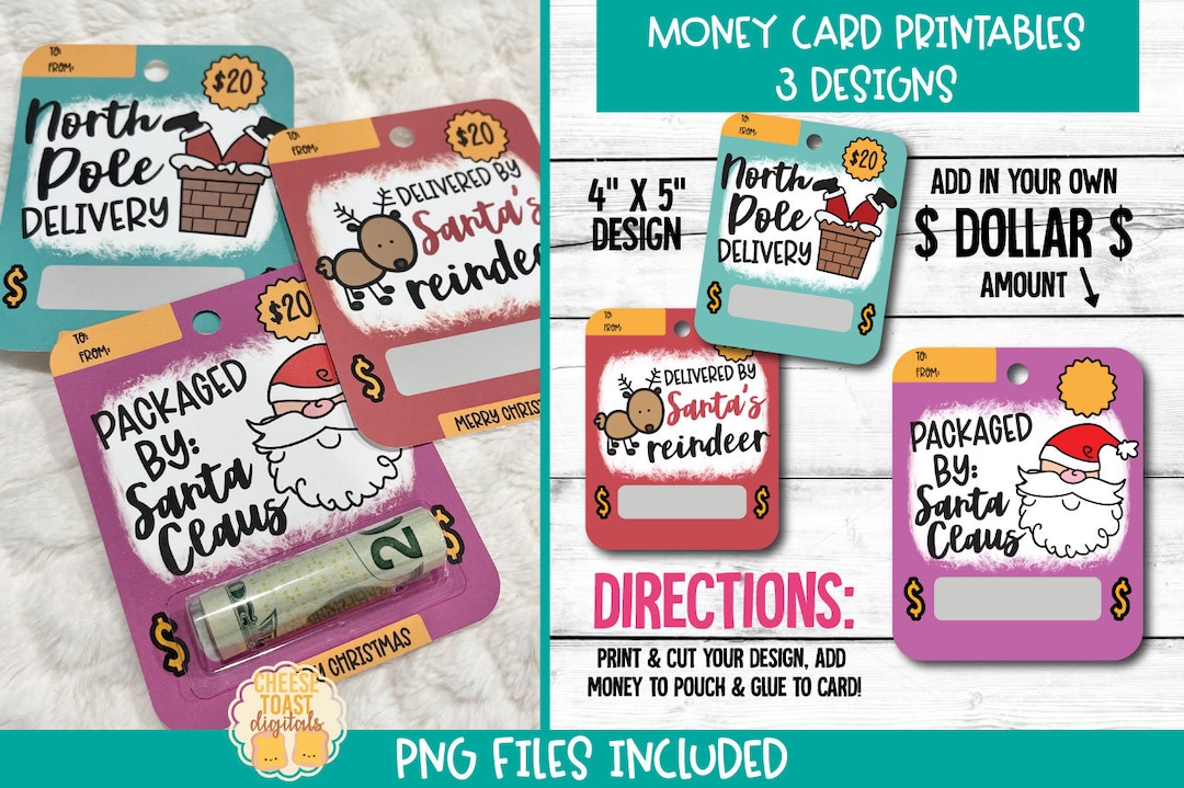 Printable Christmas Card, Money Card, Merry Christmas Design, Gift Card ...