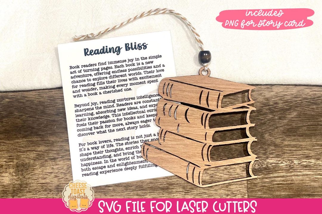 Reading Bliss - Story Card Ornament SVG, Bookish Svg, Car Charm, Stack ...