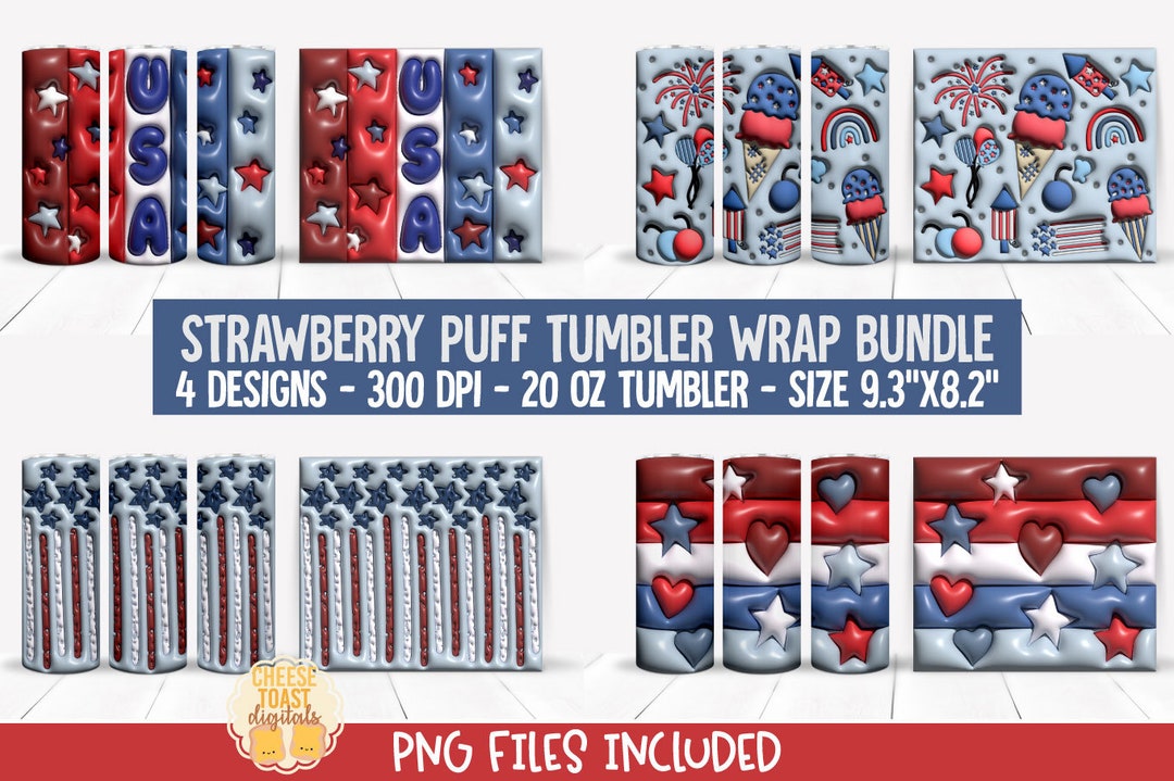 Patriotic 3d Puff Tumbler Wrap PNG Bundle, 4th of July Puffy 20 Oz ...