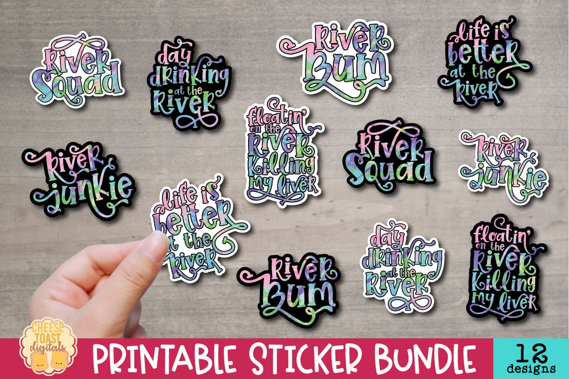 River Stickers 12 Tie Dye Printable PNG Files Digital - Etsy