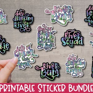 River Stickers, 12 Tie Dye Printable PNG Files, Digital Download, Funny ...