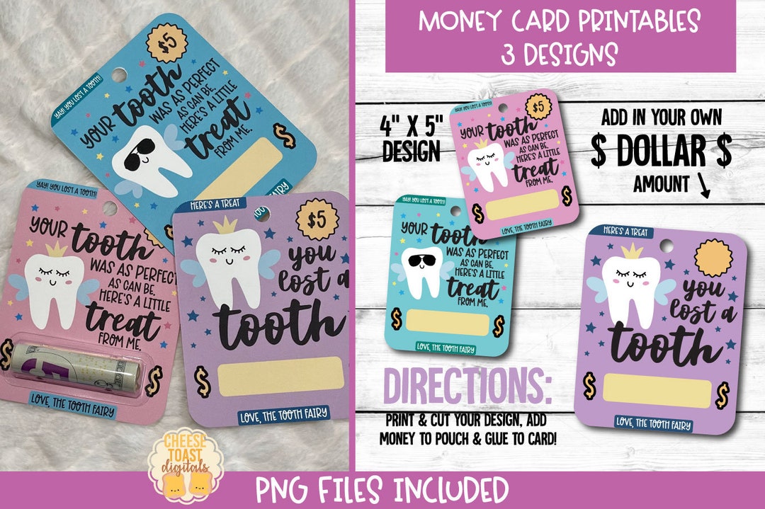Printable Tooth Fairy Money Card, Money Card, Tooth Fairy Money Holder ...