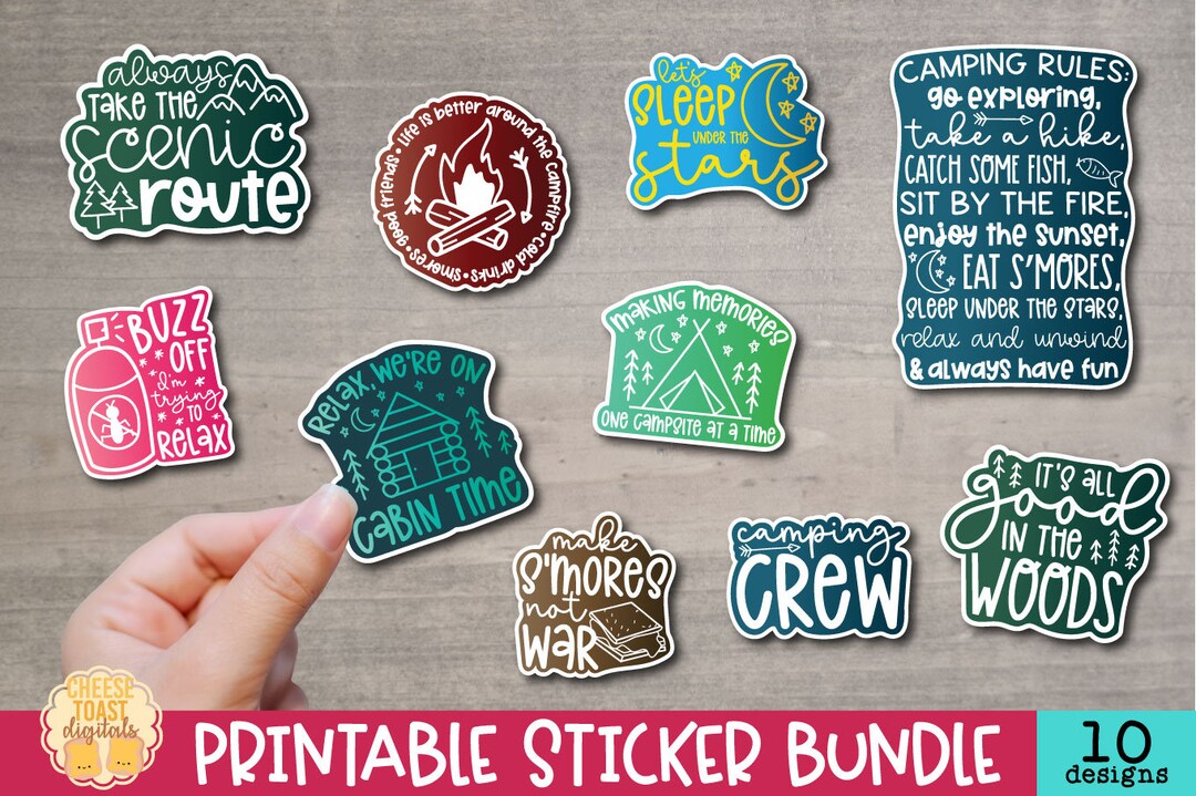 Camping Stickers, 10 Printable PNG Files, Digital Download, Camper ...
