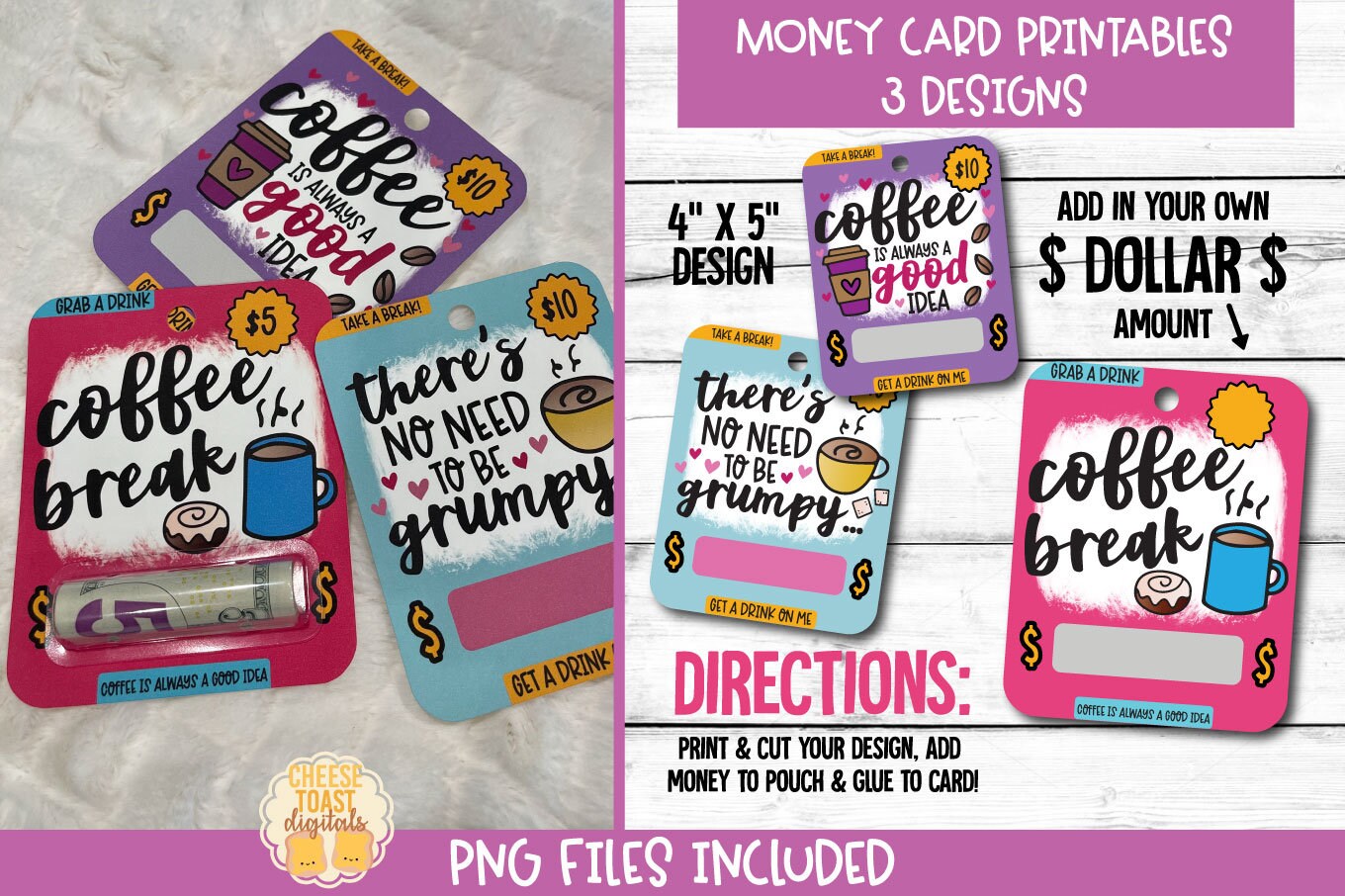 Printable Coffee Money Card, Just Because Card, Money Holder, Gift Card ...