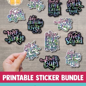 River Stickers, 12 Tie Dye Printable PNG Files, Digital Download, Funny ...