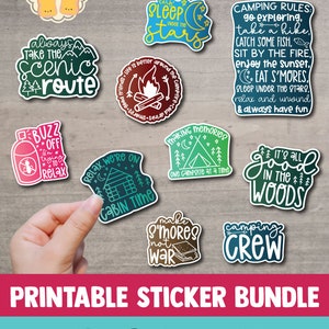Camping Stickers, 10 Printable PNG Files, Digital Download, Camper ...