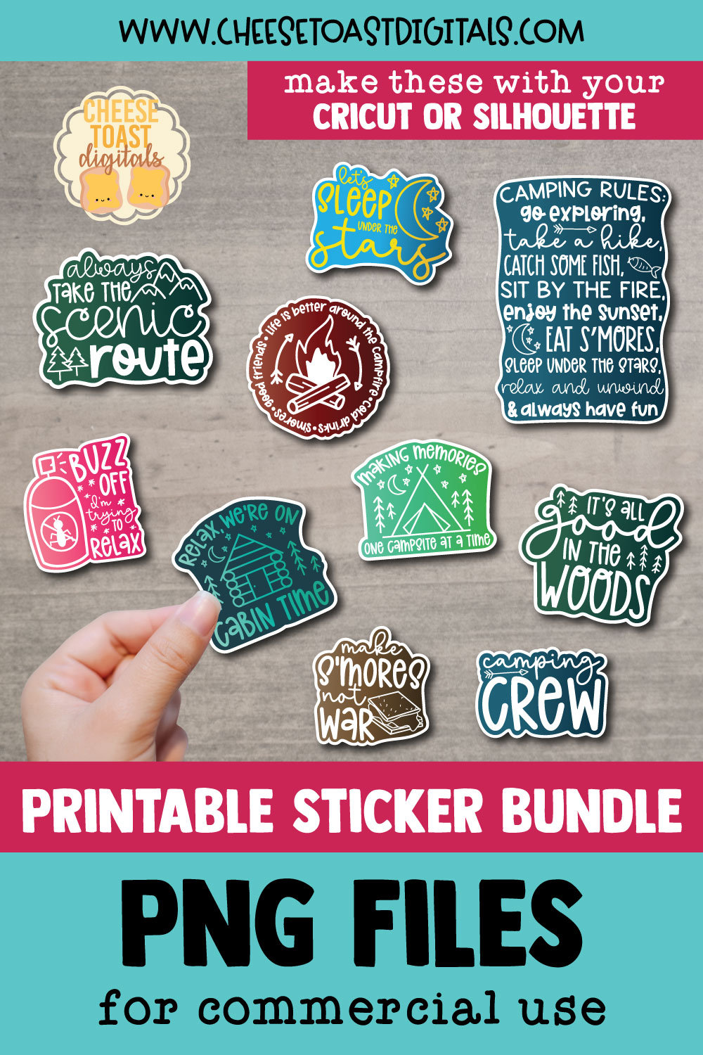 Camping Stickers, 10 Printable PNG Files, Digital Download, Camper ...