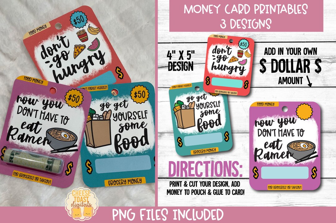Printable Grocery Money Card, Money Card, Food Design, Gift Card Holder ...