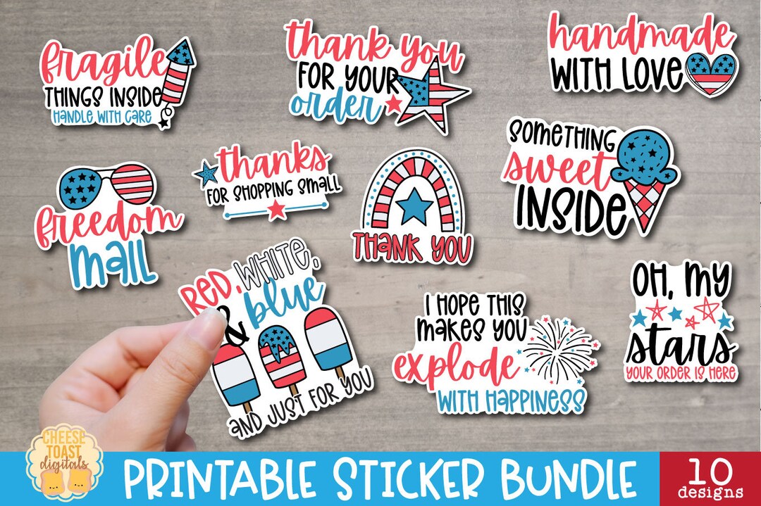 Fourth of July Packaging Stickers, 10 Patriotic Printable PNG Files ...