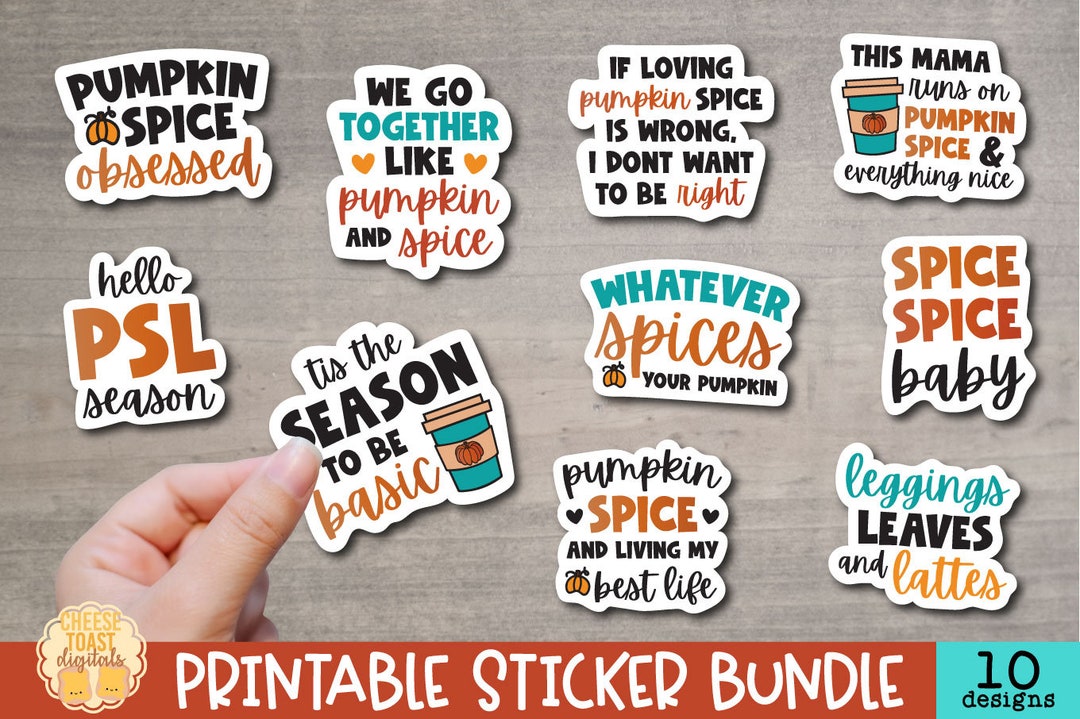 Pumpkin Spice Stickers, 10 Fall Printable PNG Files, Packaging Sticker ...