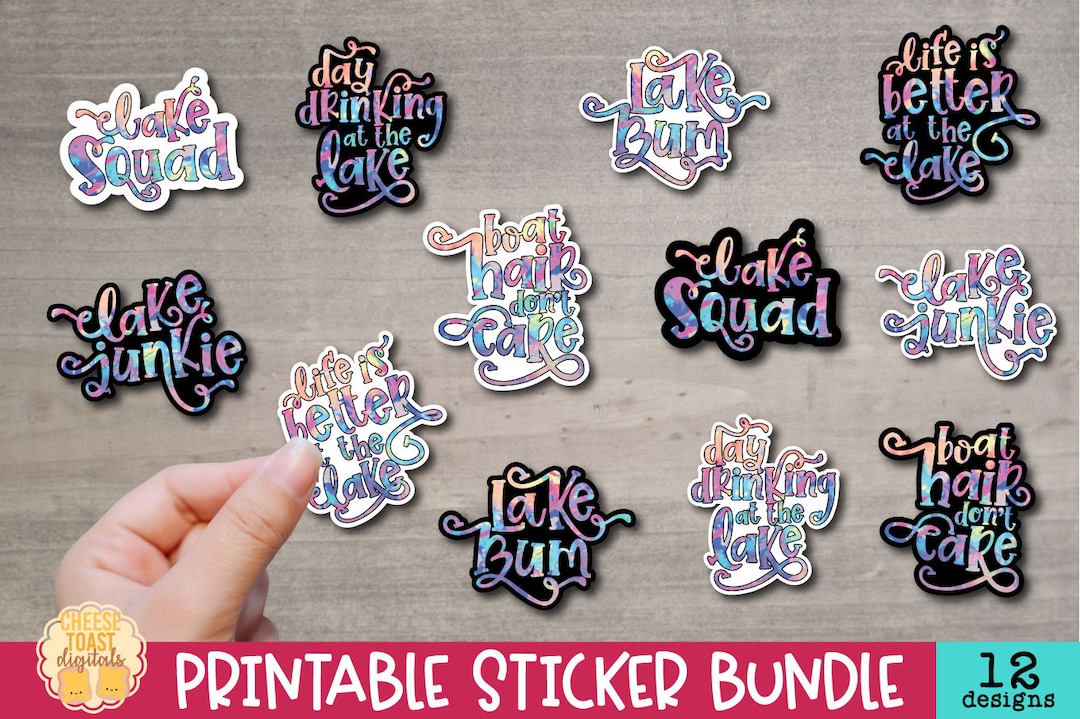 Lake Stickers, 12 Tie Dye Printable PNG Files, Digital Download, Funny ...