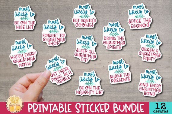 Funny Christmas Printable Stickers 12 Sticker PNG Files - Etsy