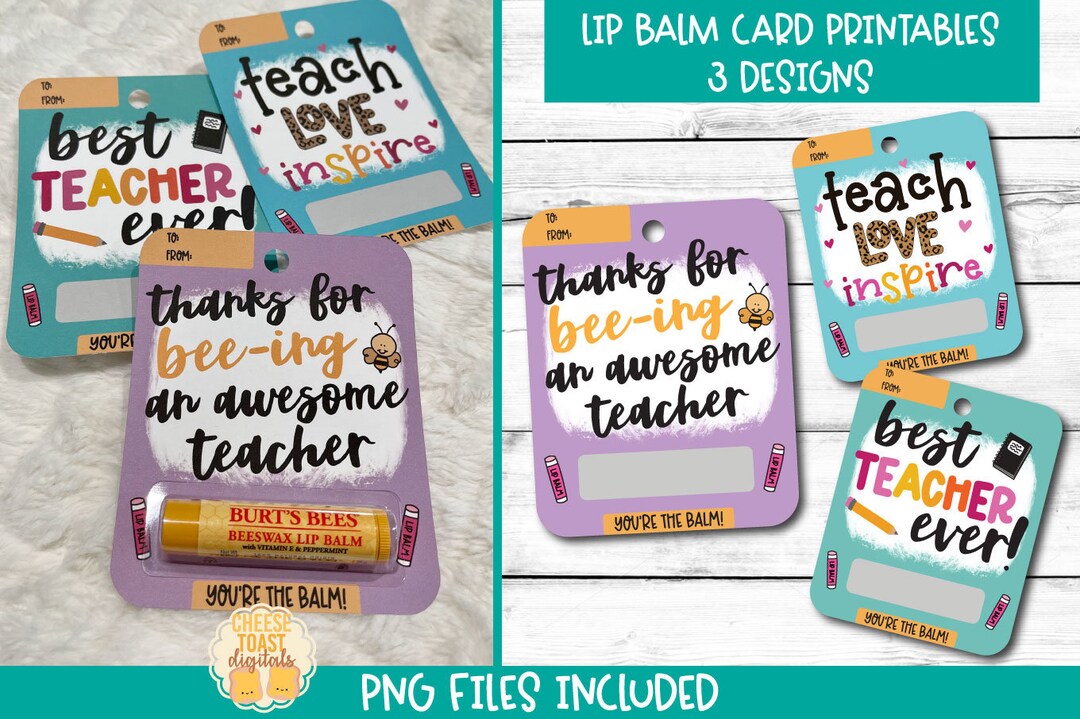 Printable Teacher Card, Lip Balm Card, Teacher Appreciation Design ...
