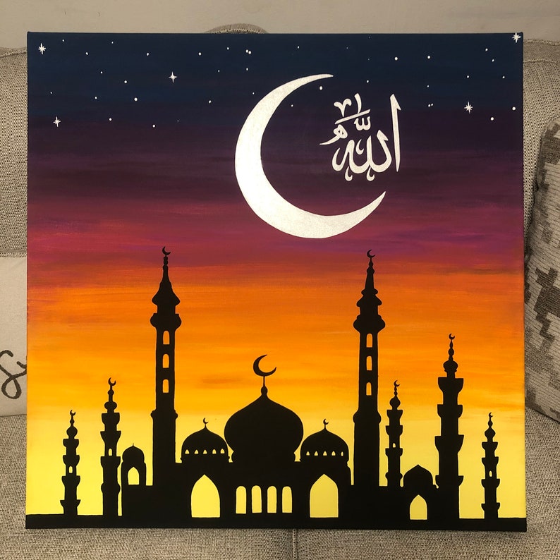 Masjid Sunset Acrylic Painting | Islamic Wall Art - Etsy