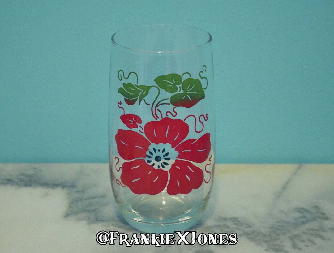 Set of 6 | 50's Green & Red Morning Glory Flower Drinking Glasses ...