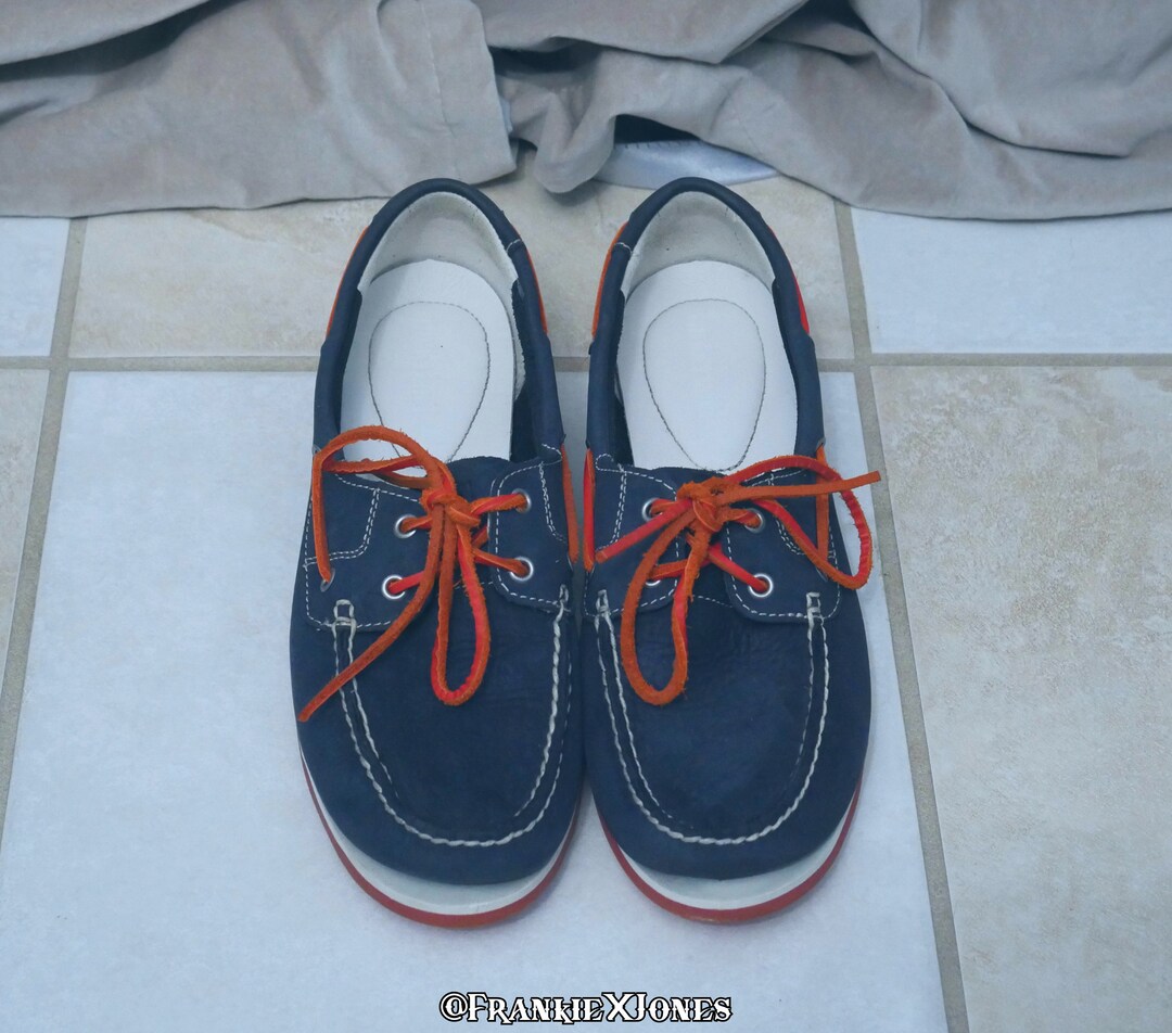Timberland Blue Suede Boat Shoes W/ Orange Accents - Etsy