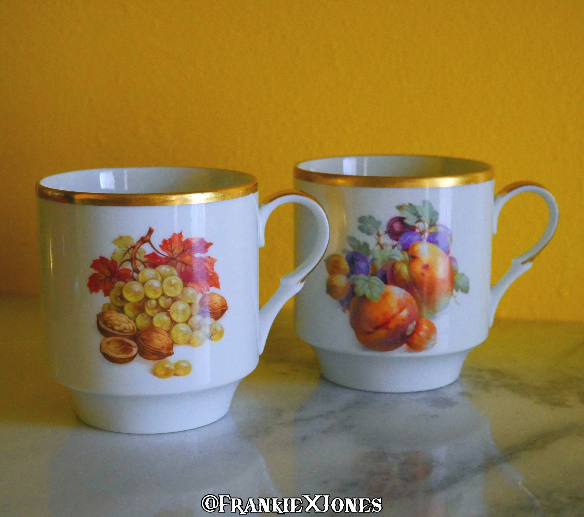 Set of 2 Fruit & Nut Oil Painting Pattern Coffee Mugs Bavaria Schumann ...