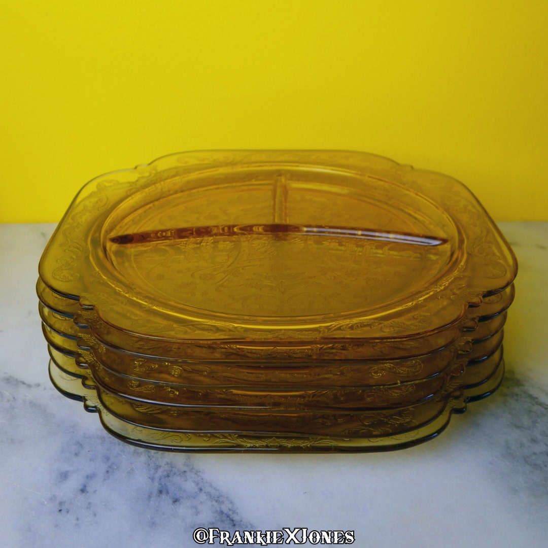 Set of 6 | 30's Yellow Depression Glass Divided Dinner Plates | Madrid ...