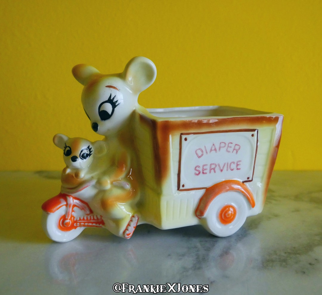 Kangaroo & Joey on Bicycle Diaper Service Planter - Etsy