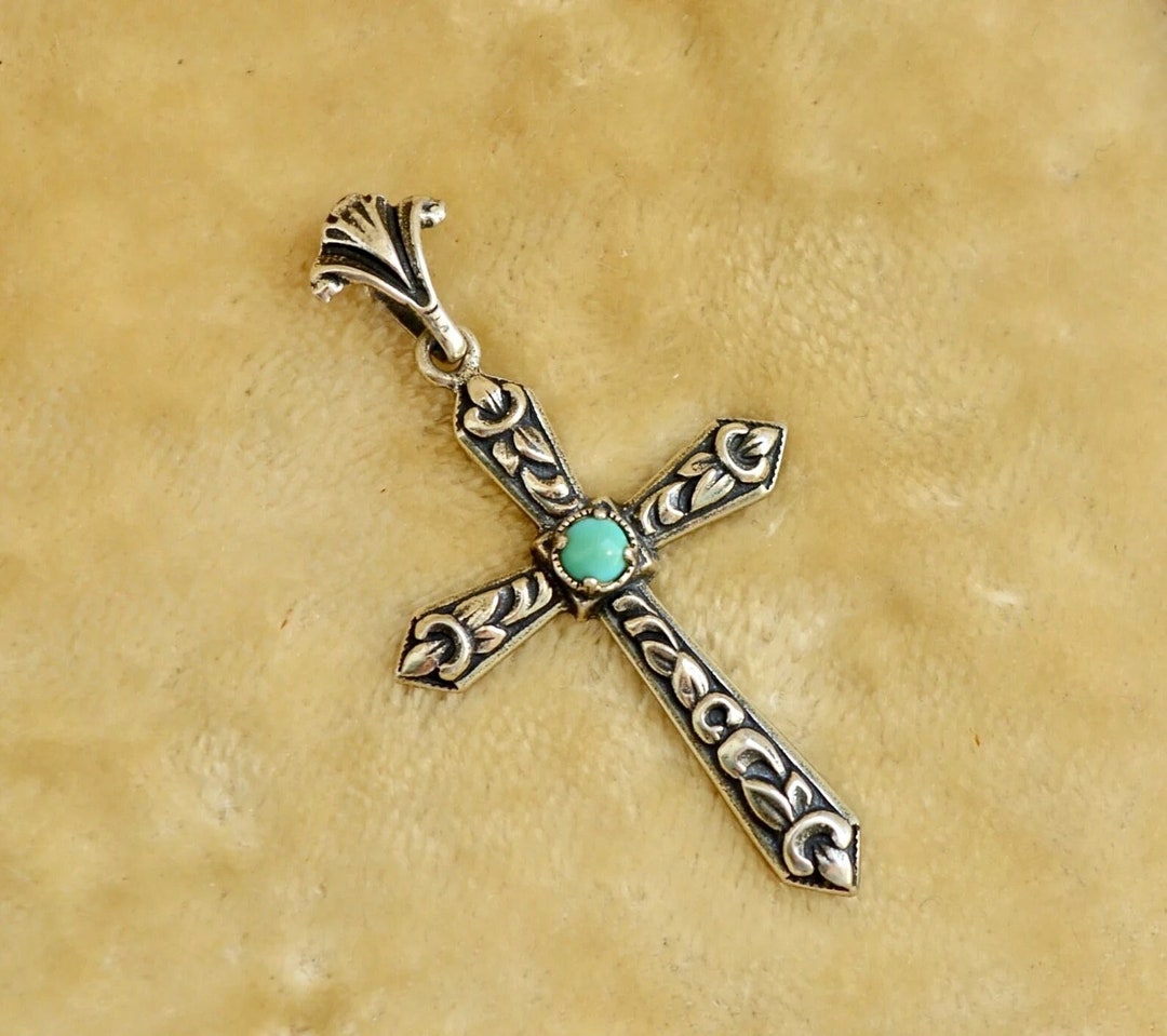 Vintage Turquoise 835 Silver Cross Pendant - Etsy