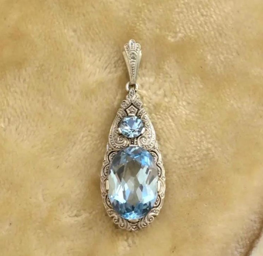 Art Deco Blue Spinel 935 Silver Pendant, Laurin Mark - Etsy
