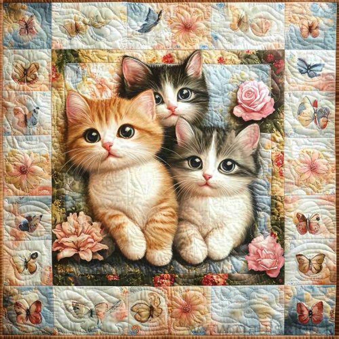 Panel Velvet Velour Colorful Cats Kittens Dimensions: Ca 45x45cm Sewing ...