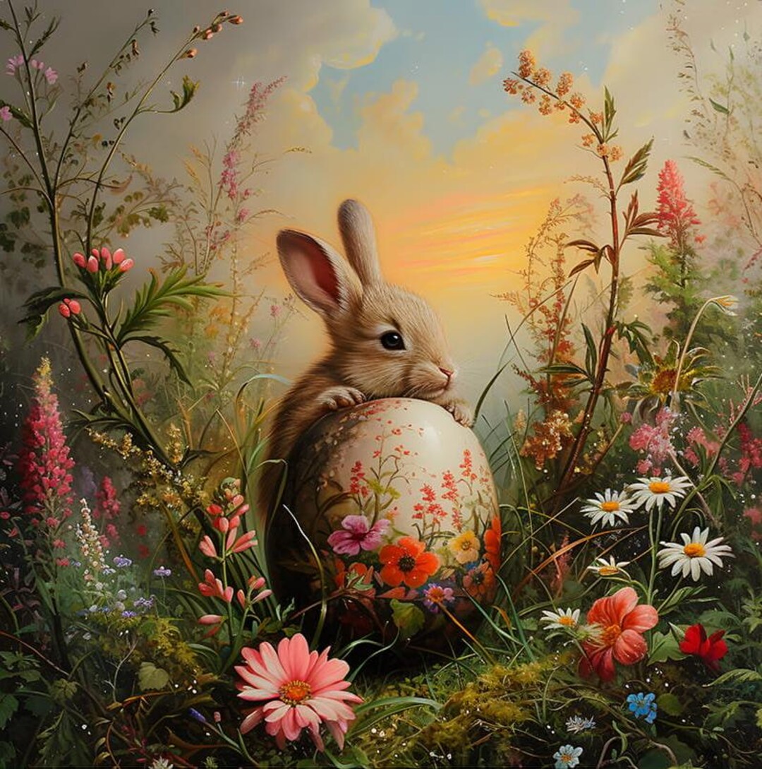 Panel Velvet Velour Rabbit With Egg on the Meadow Easter Bunny ...