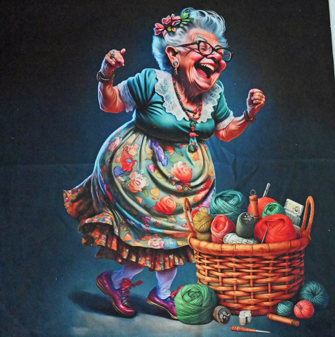 Panel Velvet Velour Funny Grandma With Wool Dimensions: Approx. 45 X 45 ...