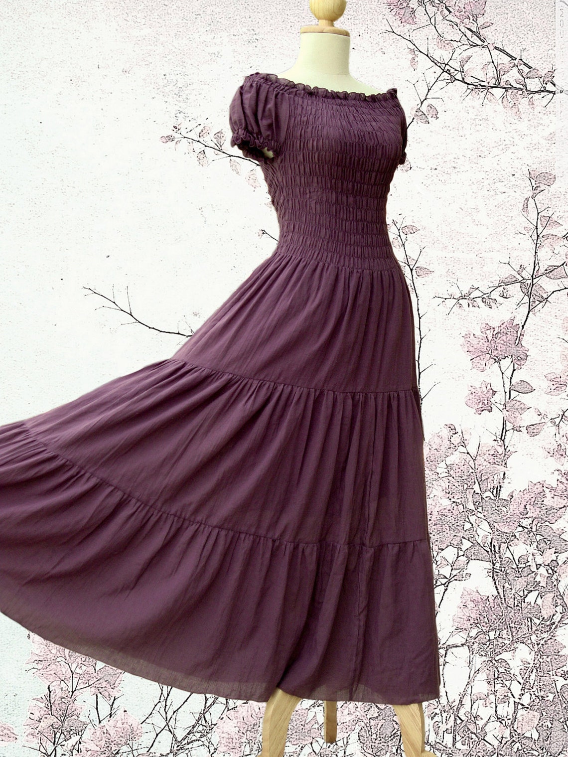 Long Summer Cotton Purple Maxi Dress / Long Purple Dress / | Etsy