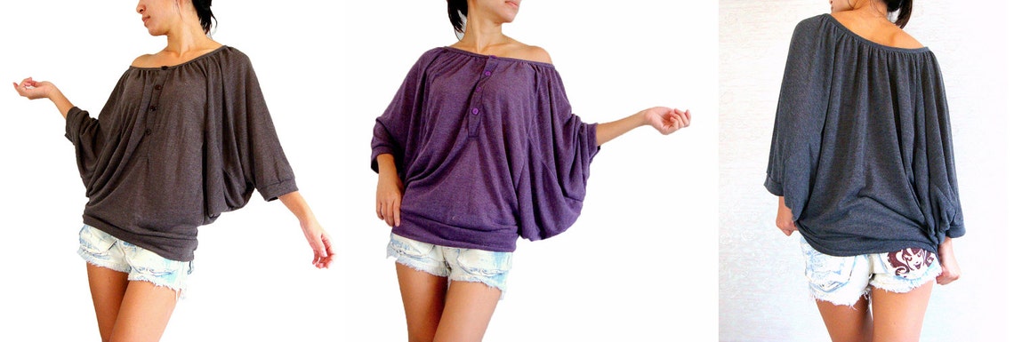 Oversized Batwing Tops off Shoulder Round Neck Blouse T-shirt - Etsy