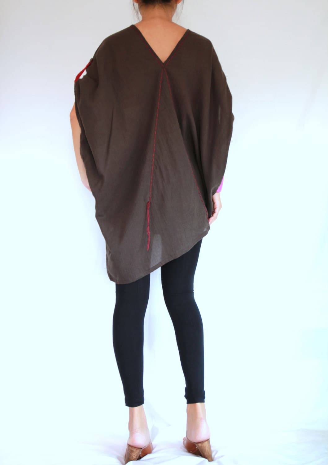 Brown Cotton Boho Tunic Top - Oversized Asymmetrical Blouse / V Neck ...