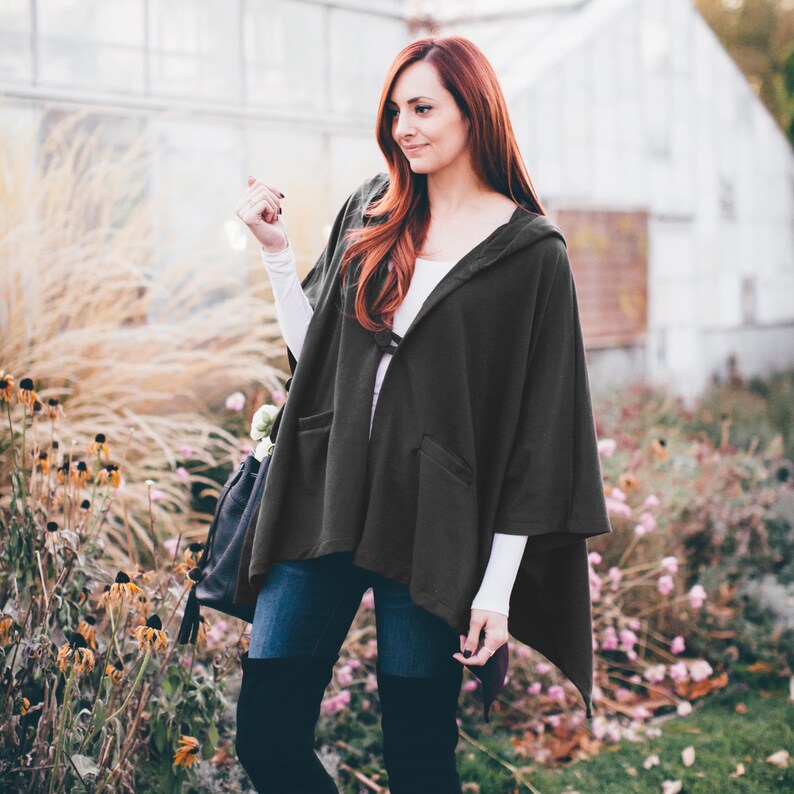 Hooded Cotton Coat Cloak in Dark Grey / Grey Hooded Jacket / Large Cape ...