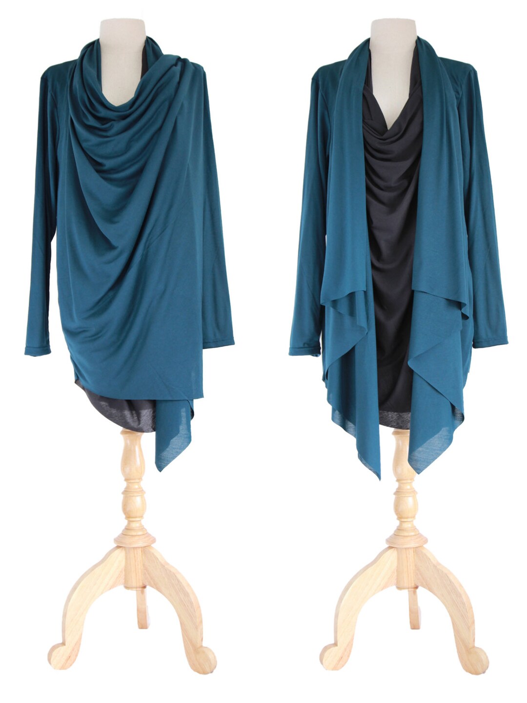 Deep Teal Blue Tunic Wrap Suéter Light Jacket para Mujeres Asimétricas ...