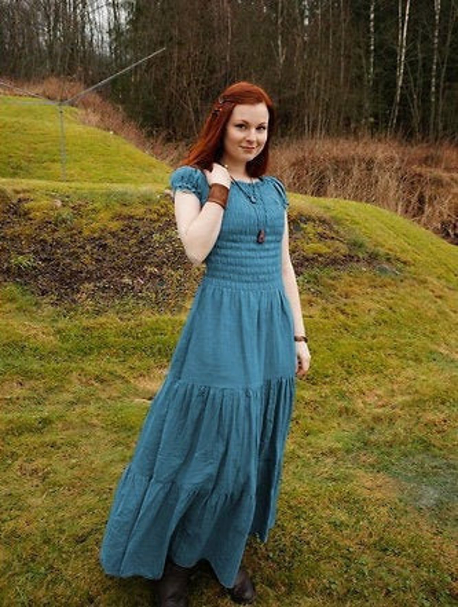 Summer Maxi Dress in Cadet Blue - Smocked Dress / off the Shoulder ...