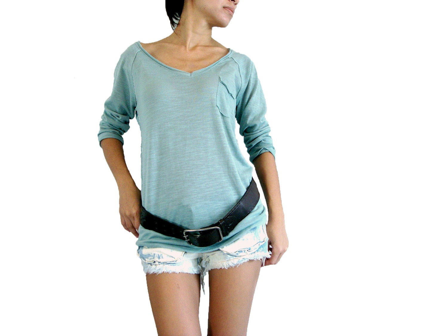 Mint T-shirt / Tee With Pockets / Green Pastel T Shirt / Women Long ...