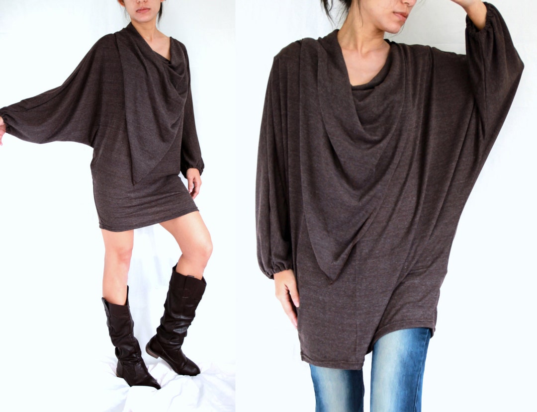 Brown Boho Tunic Women Oversized Brown Blouse Long Sleeves Tunic Dress ...