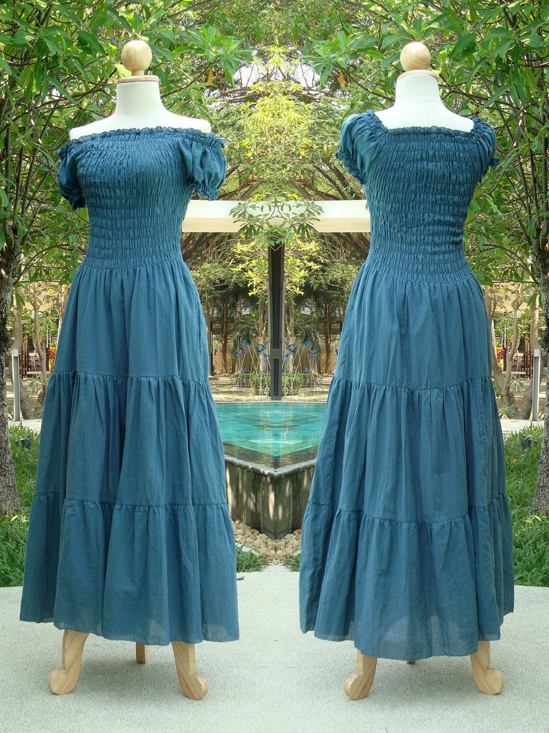 Summer Maxi Dress in Cadet Blue Smocked Dress / off the - Etsy