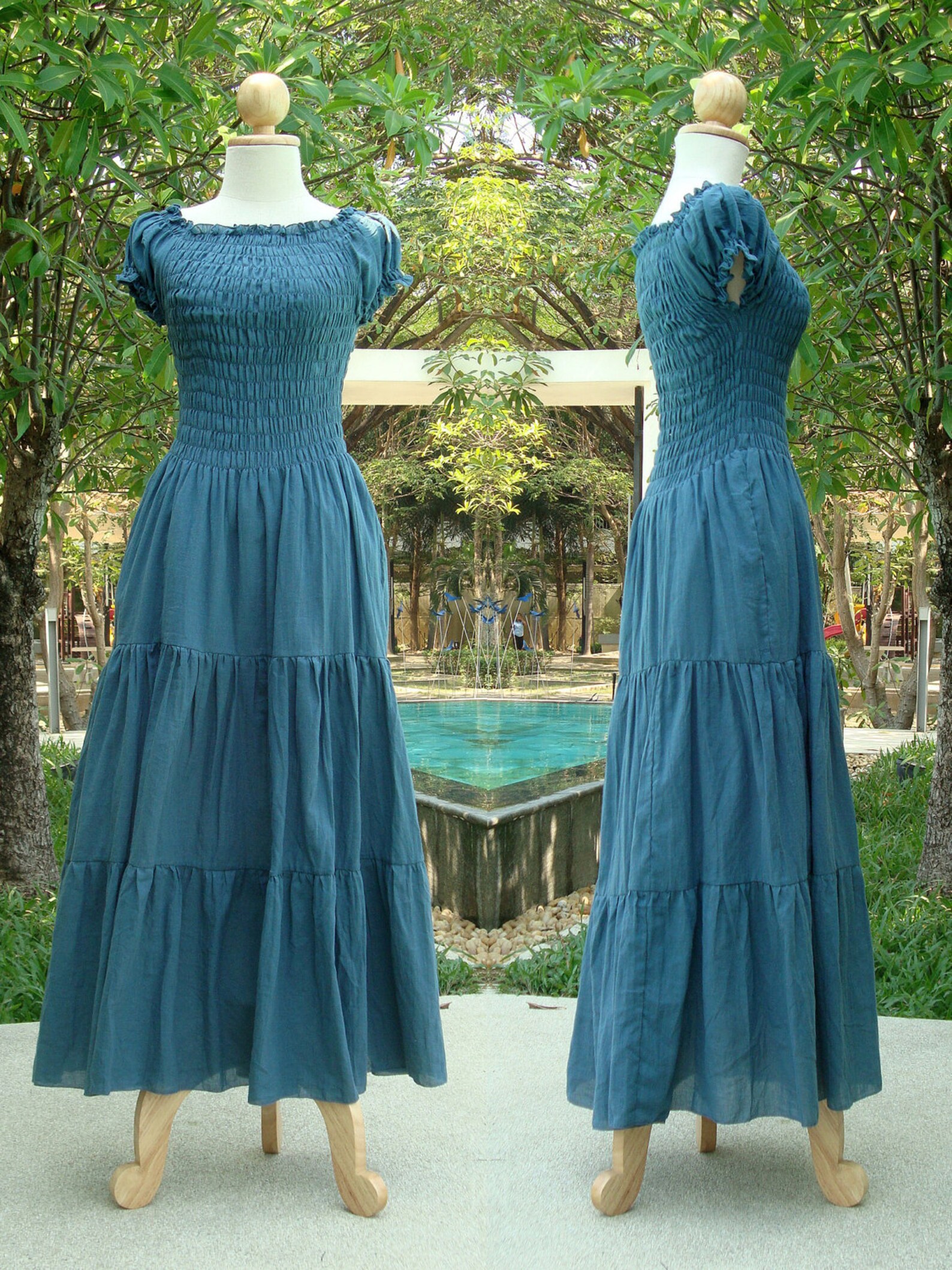 Summer Maxi Dress in Cadet Blue Smocked Dress / off the - Etsy