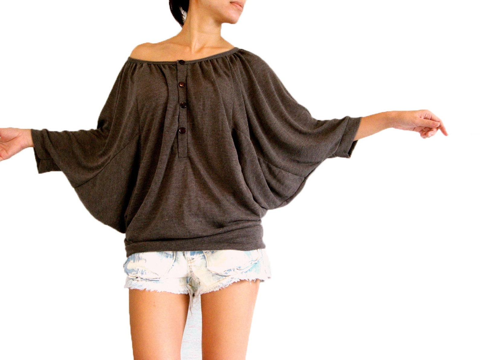 Oversized Batwing Tops off Shoulder Round Neck Blouse T-shirt - Etsy
