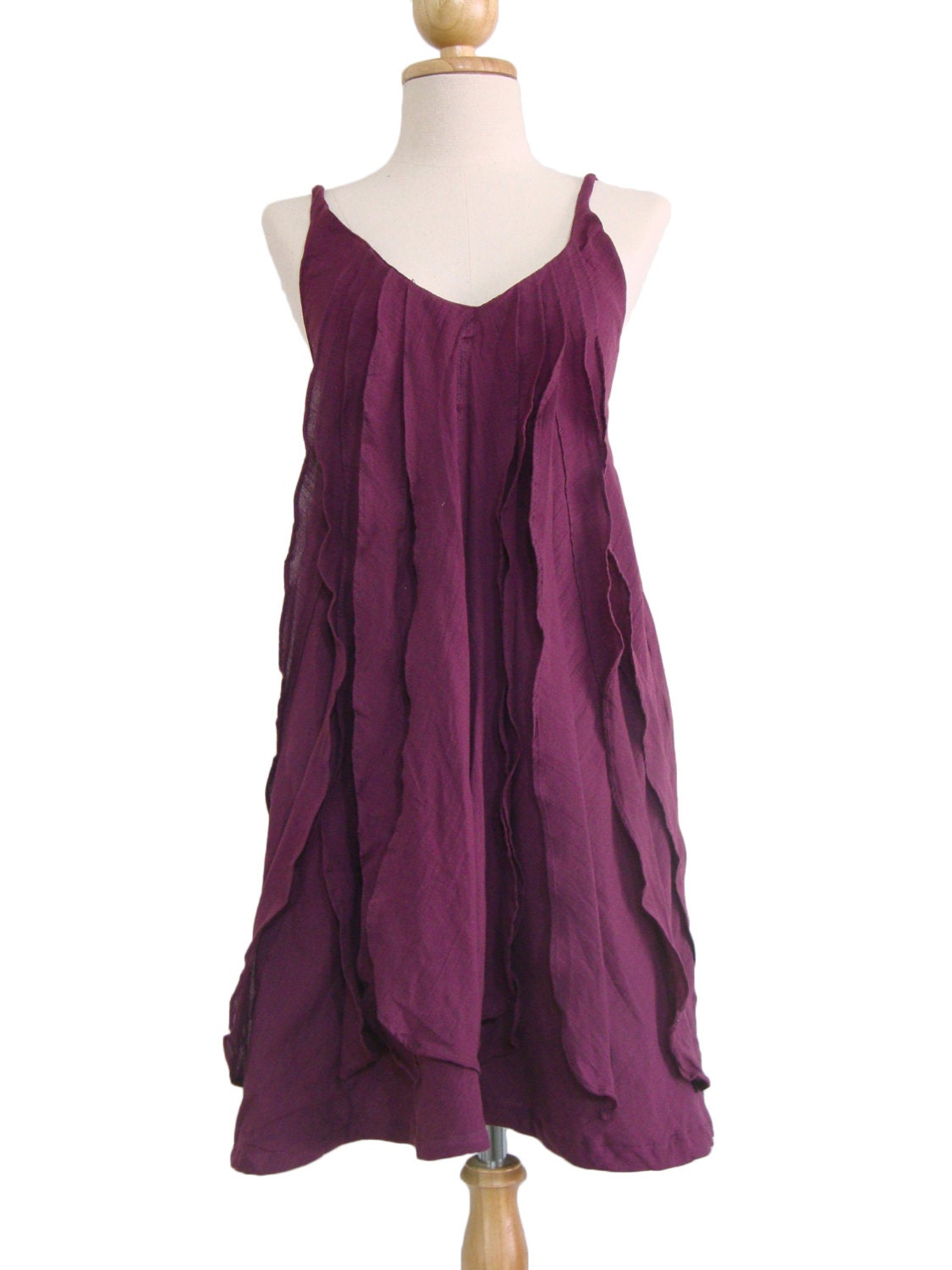 Ruffle Dress Light Summer Cotton Knee Length Dress in Burgundy Purple ...