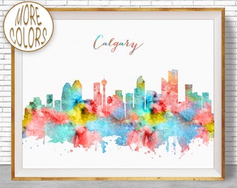 Calgary skyline in watercolor over white background with name | Etsy