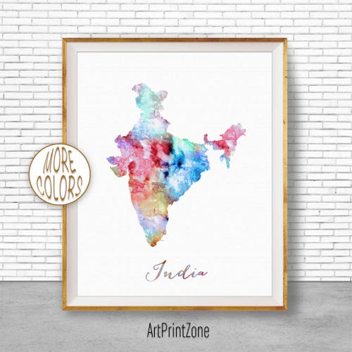 India Paint Splashes Map Map of India Art Print 8743 | Etsy