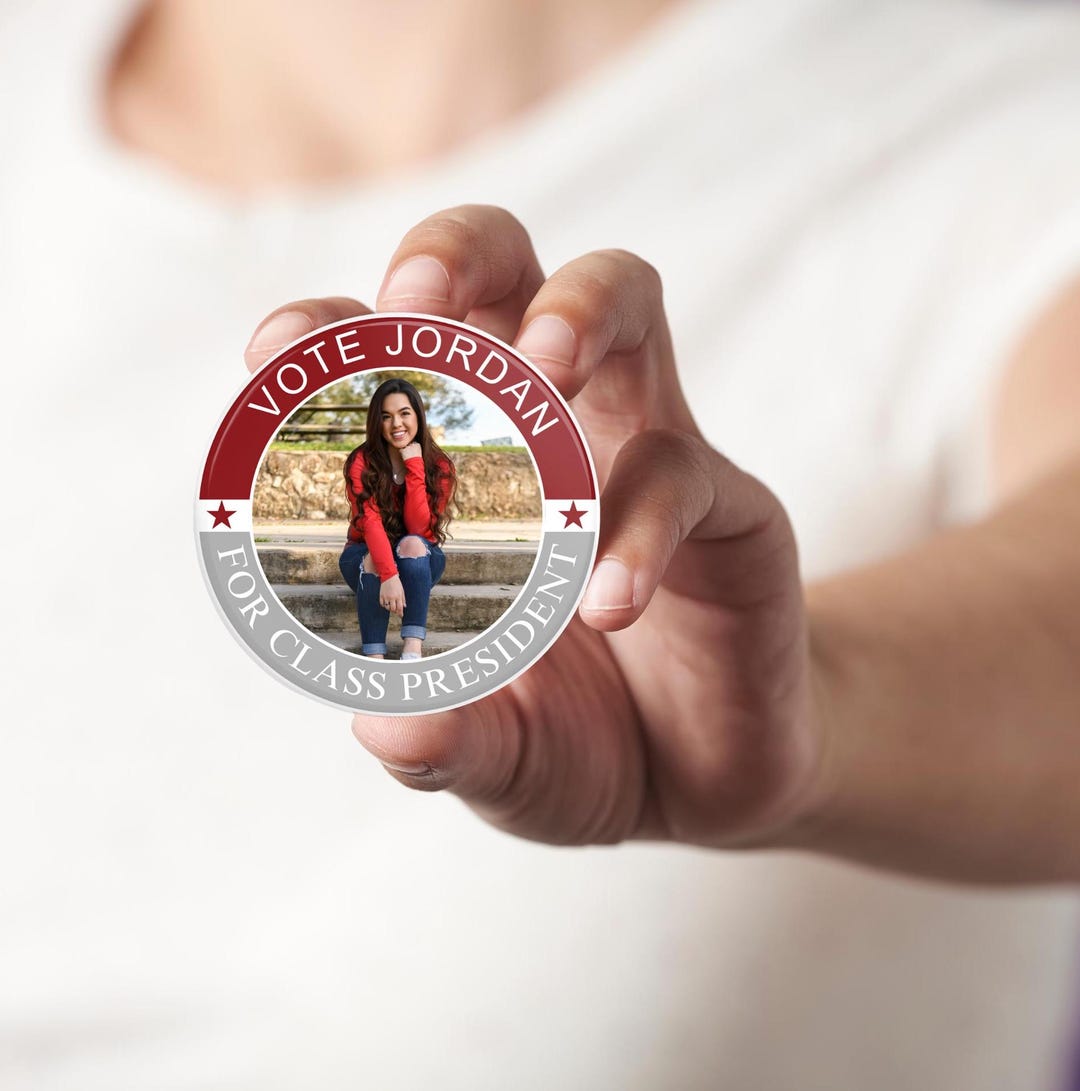 Custom Photo Campaign Button: School Election Pin, Personalized ...