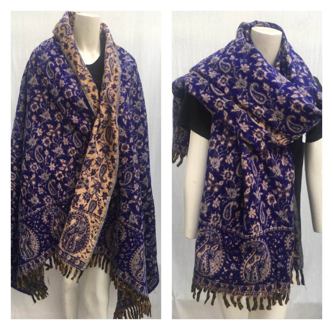 Real Yak Wool Shawl/himalayan Made Blue/beige COLOUR Paisley - Etsy