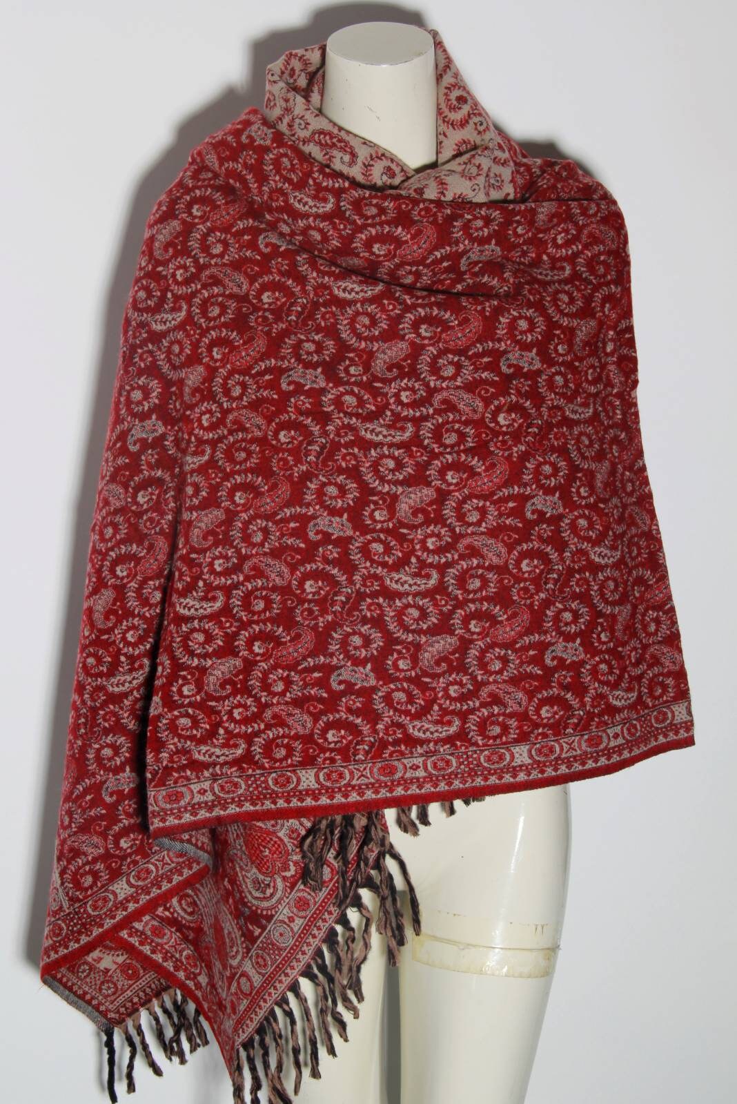 Red Colour Yak Wool Shawl Handmade Floral Print DOUBLE Sided - Etsy