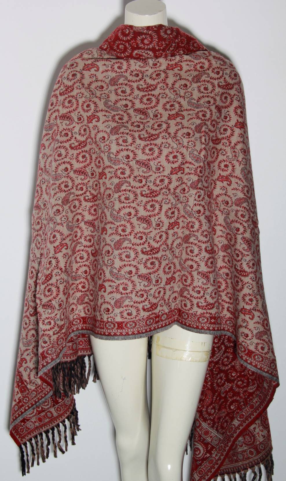 Red Colour Yak Wool Shawl Handmade Floral Print DOUBLE Sided - Etsy