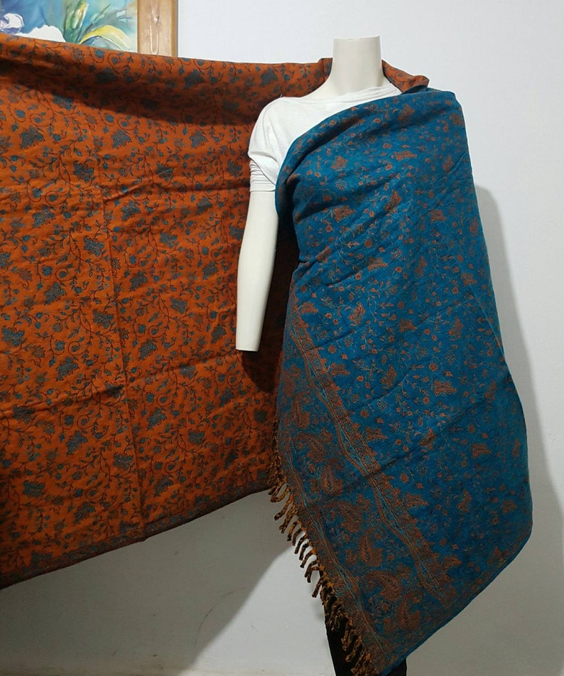 Real yak wool scarf/himalayan made blue Orange COLOUR paisley | Etsy