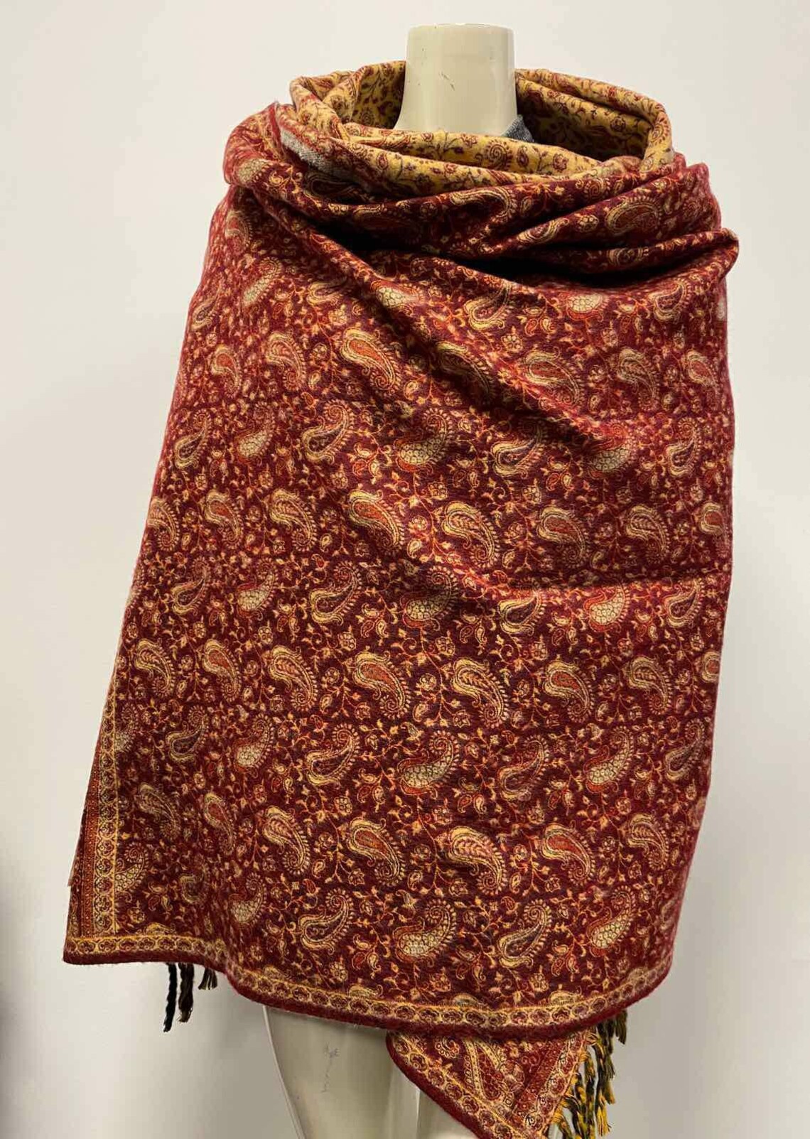 Maroon beige colour scarf real yak wool shawl handmade floral | Etsy